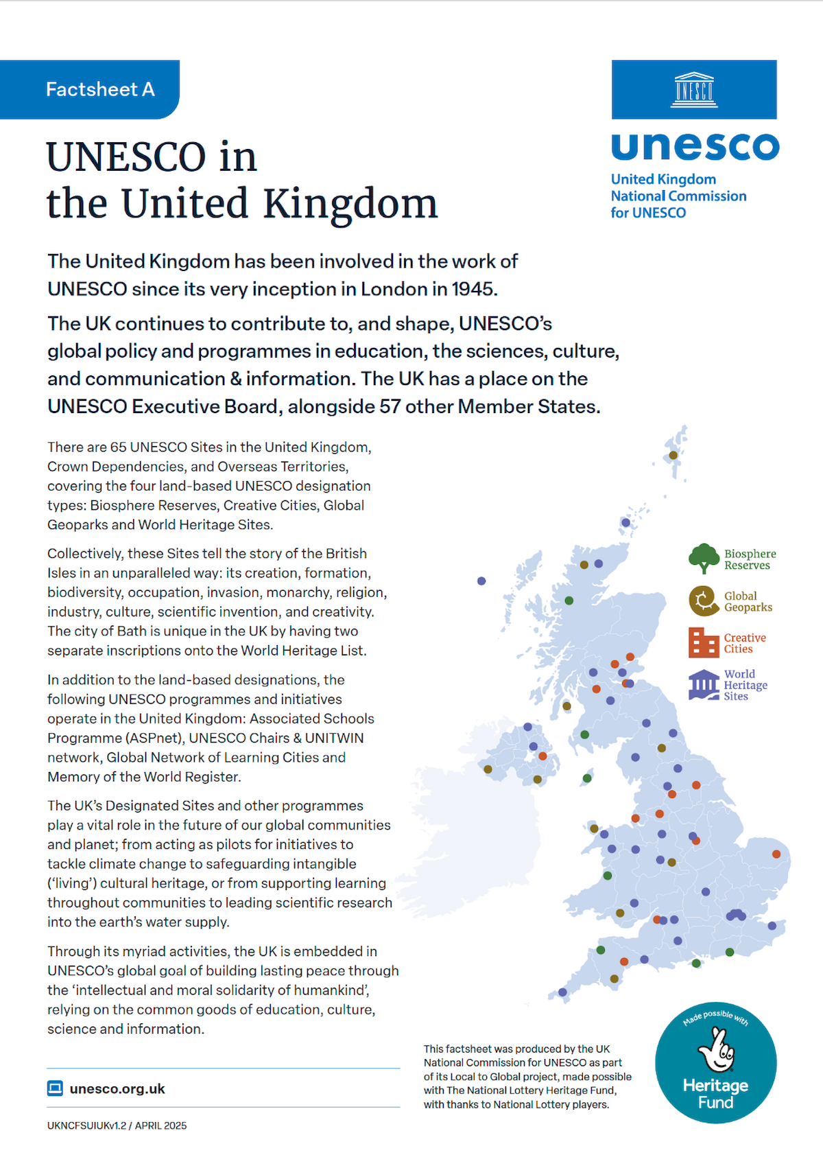 UNESCO in the United Kingdom Overview Factsheet 2025 | UNESCO in the UK