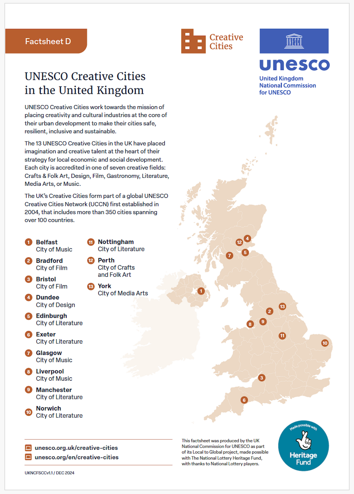UNESCO Creative Cities in the United Kingdom Factsheet 2024 | UNESCO in ...