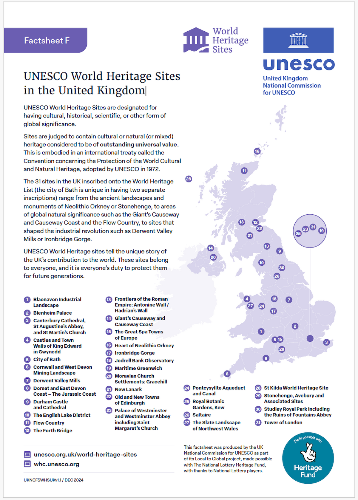 UNESCO World Heritage Sites in the United Kingdom Factsheet 2024 ...