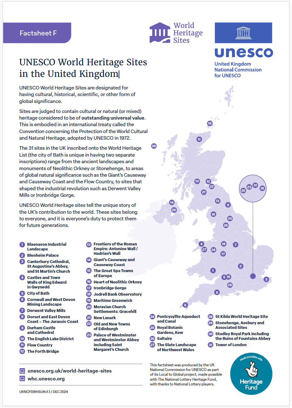 UNESCO World Heritage Sites in the United Kingdom Factsheet 2024 ...
