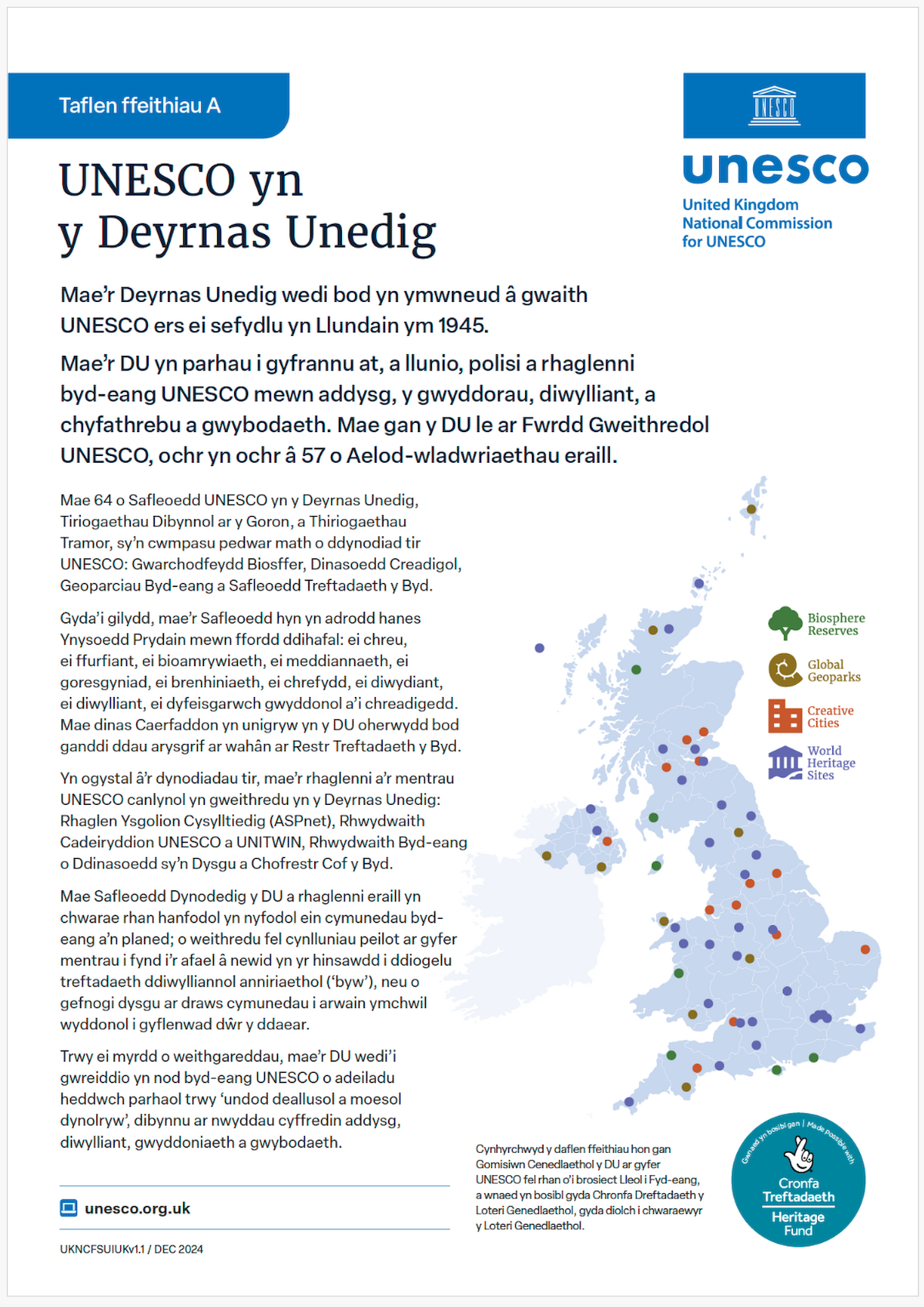 UNESCO in the United Kingdom Overview Factsheet 2024 (Welsh language ...