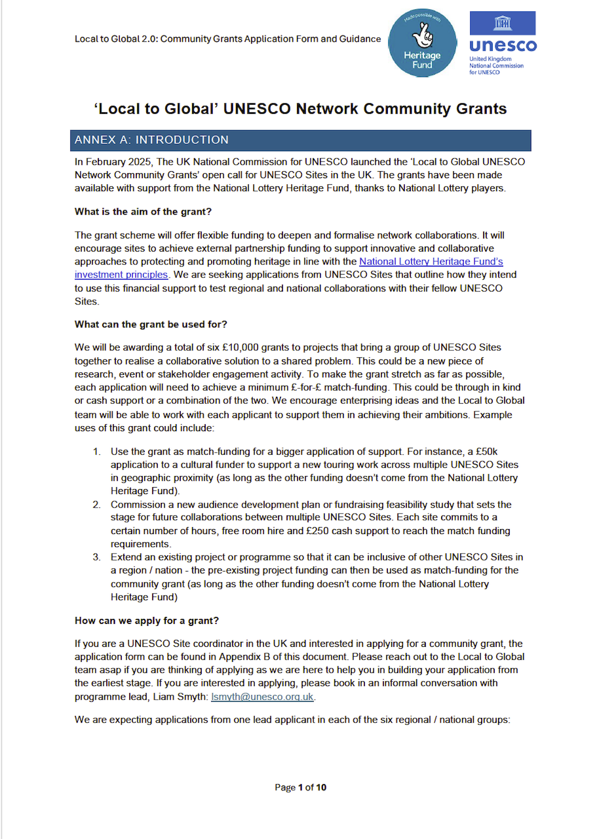 Local to Global 2.0: Community Grants Application Form and Guidance - Feb 2025 | UNESCO in the UK