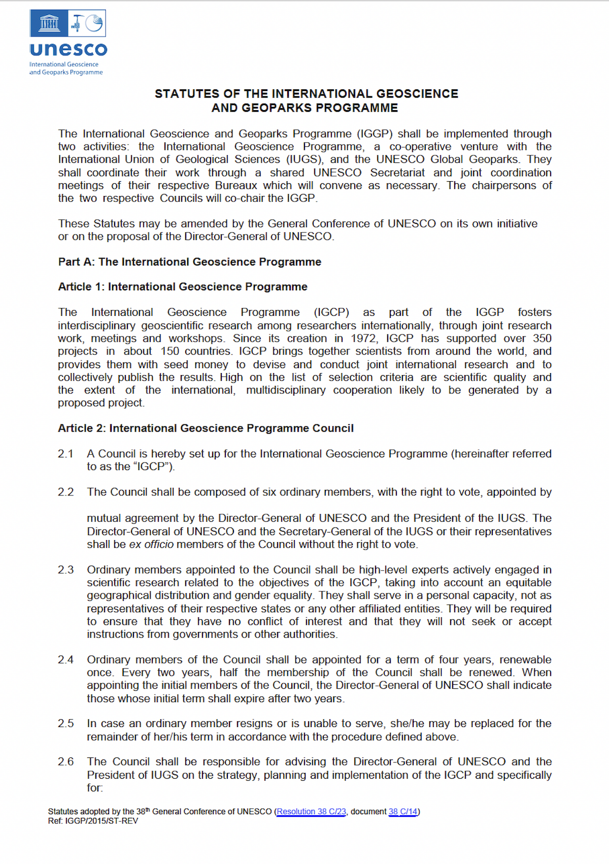 Statutes of the International Geoscience and Geoparks Programme ...