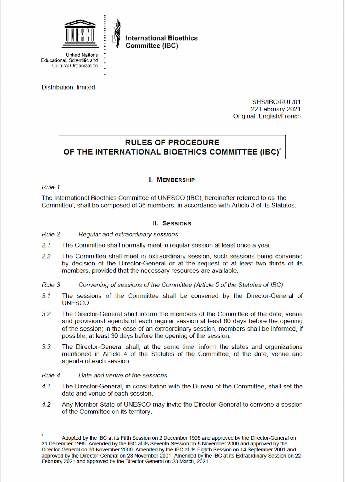 Rules of Procedure the International Bioethics Committee (IBC) | UNESCO ...