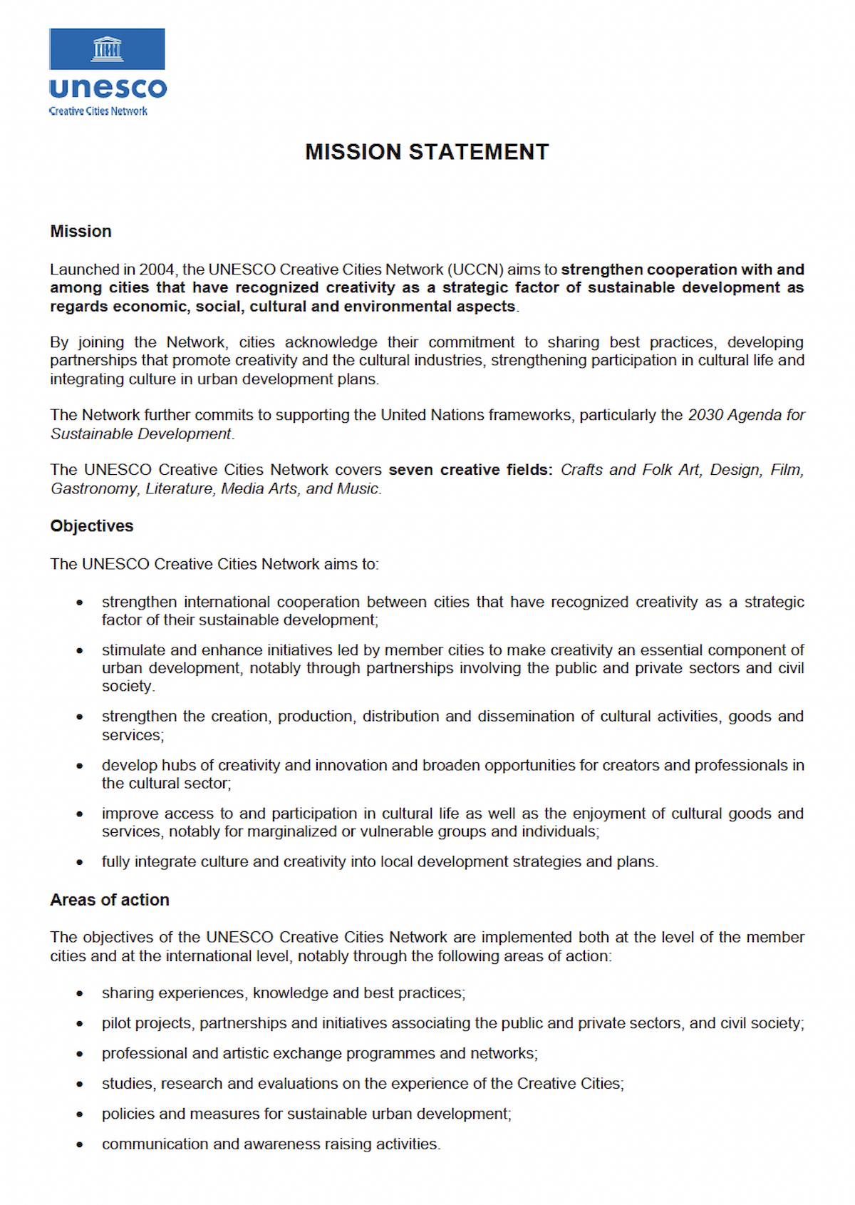 UNESCO Creative Cities Network Mission Statement | UNESCO in the UK