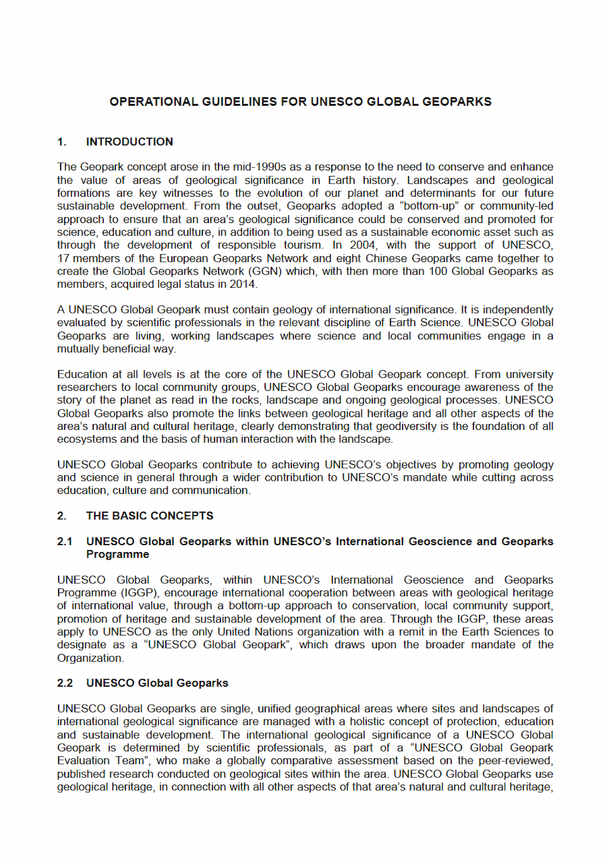 Operational Guidelines for UNESCO Global Geoparks | UNESCO in the UK
