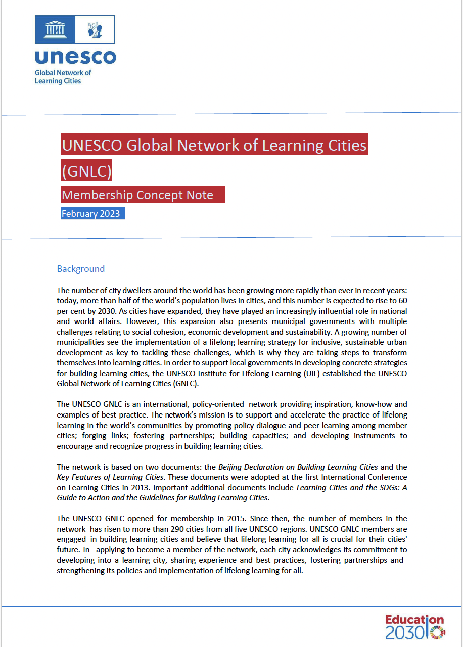 UNESCO Global Network of Learning Cities (GNLC) - Membership Concept ...