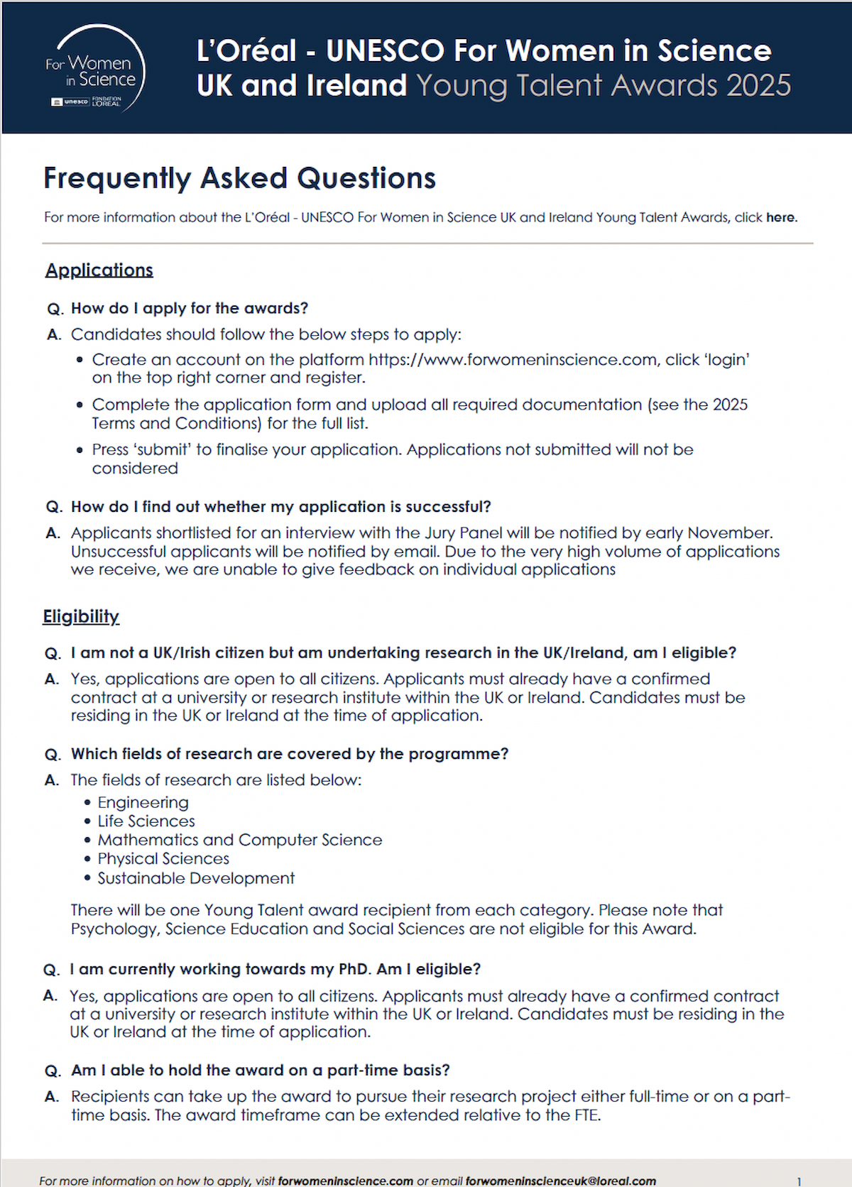 L'Oréal-UNESCO For Women in Science UK and Ireland Young Talent Awards ...