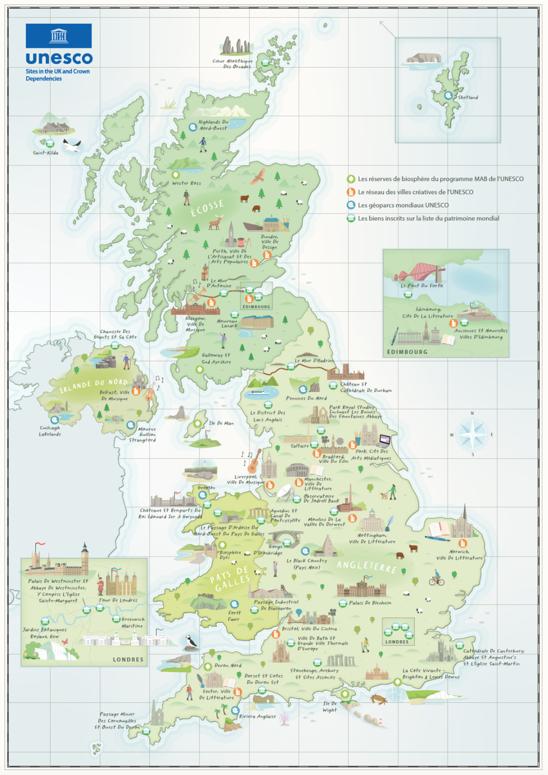 UK UNESCO Sites Map 2023 - French | UNESCO in the UK