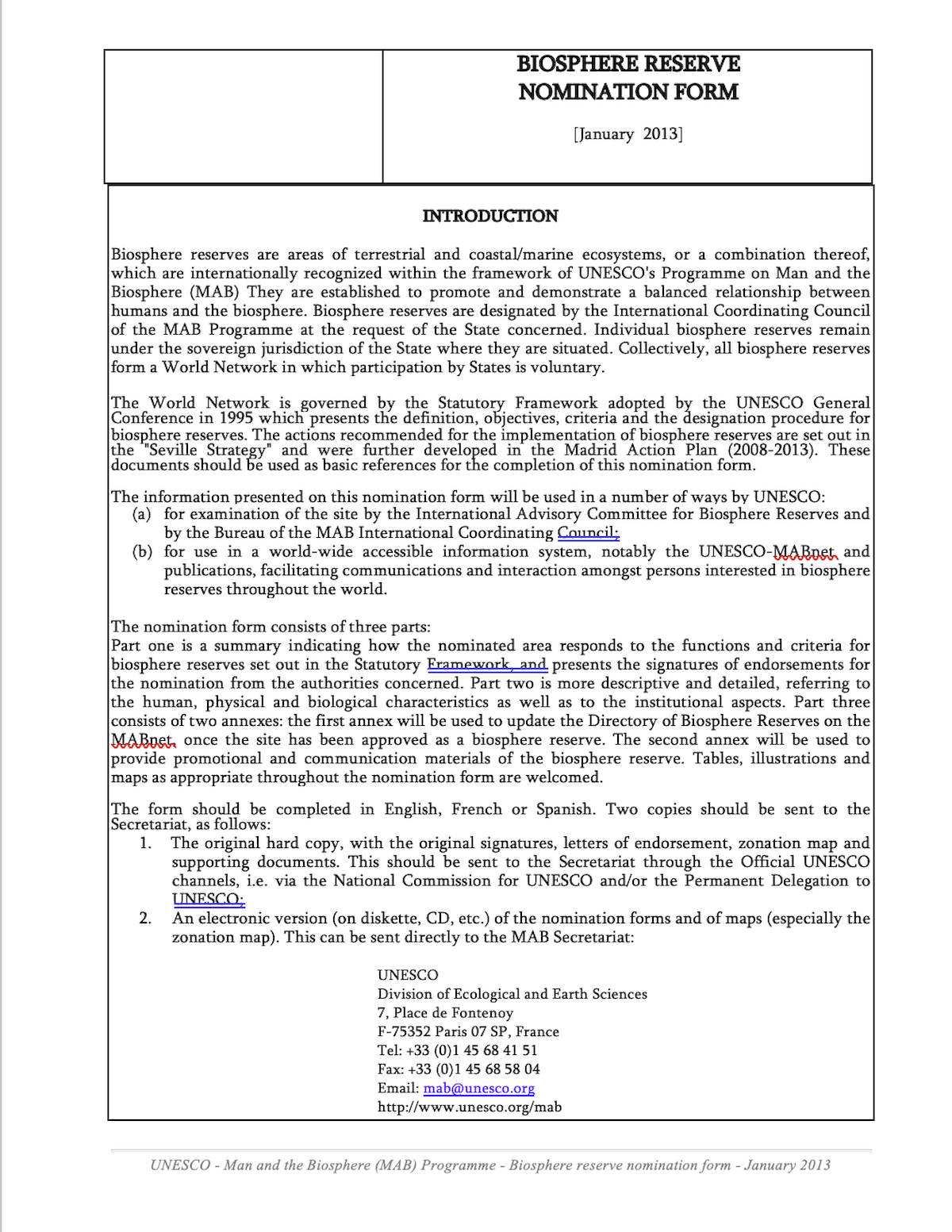 UNESCO Biosphere Reserve Nomination Form | UNESCO in the UK