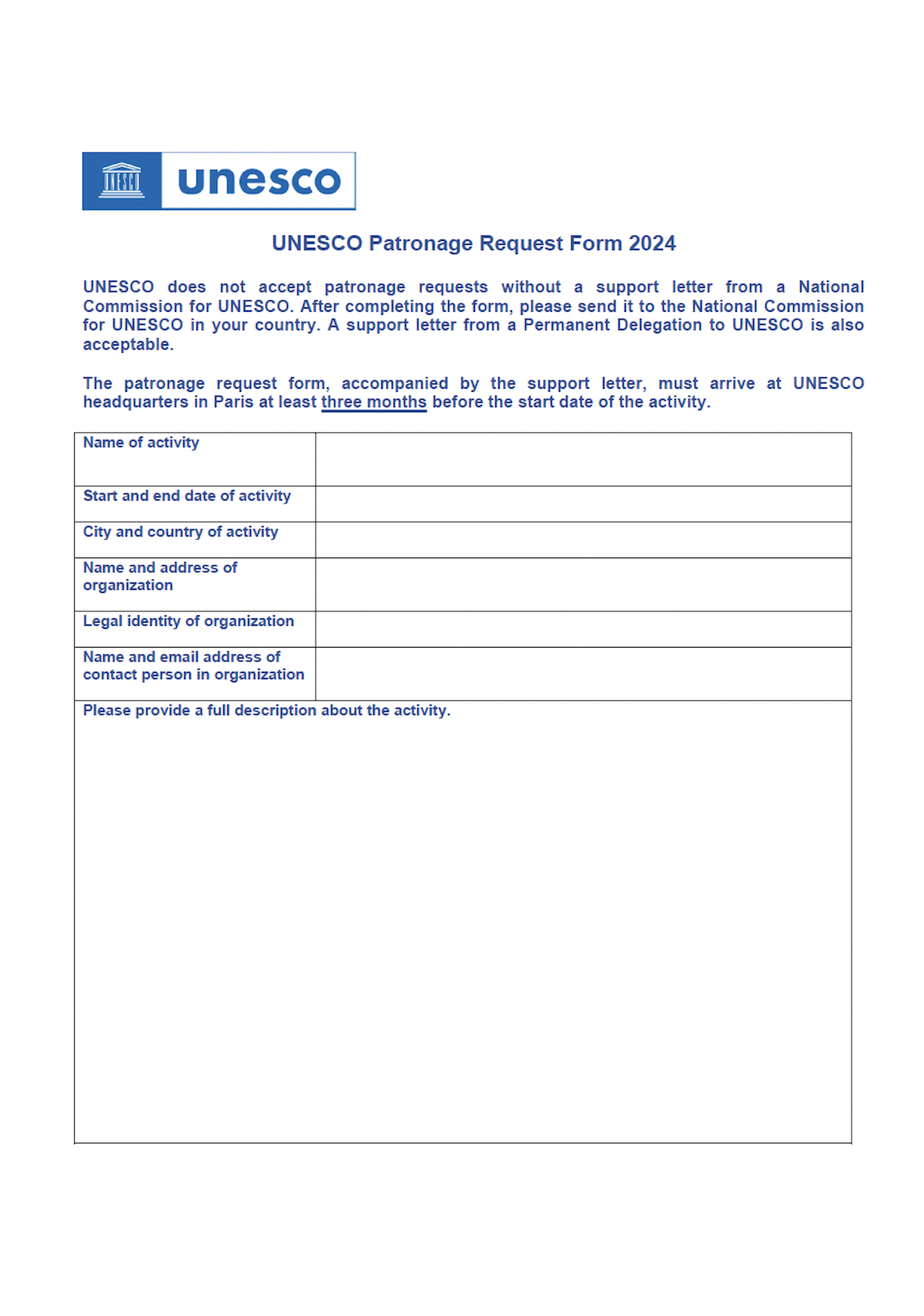 UNESCO Patronage Request Form | UNESCO in the UK
